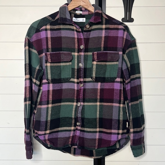 Hollister | Tops | Hollister Boyfriend Fit Oversized Plaid Shacket ...